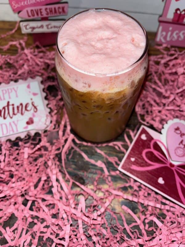 Valentine’s Day Strawberry White Chocolate Iced Latte - Crazy Busy Mama
