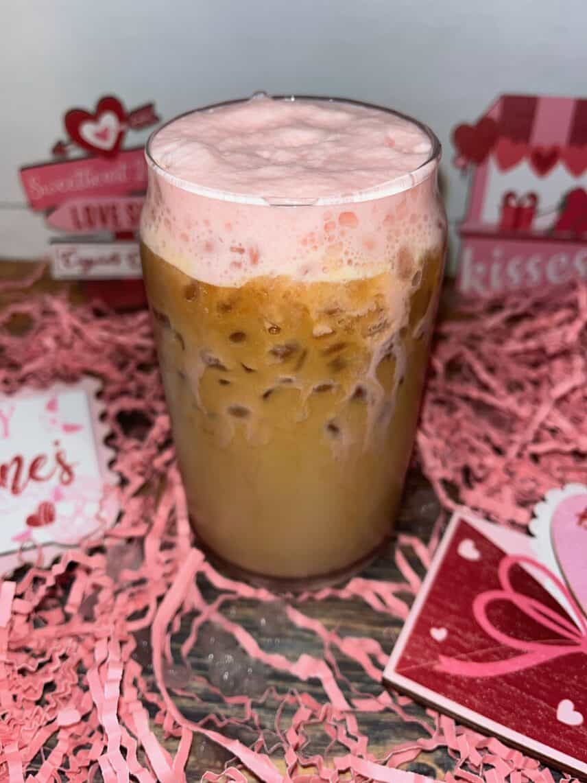 Valentine’s Day Strawberry White Chocolate Iced Latte - Crazy Busy Mama