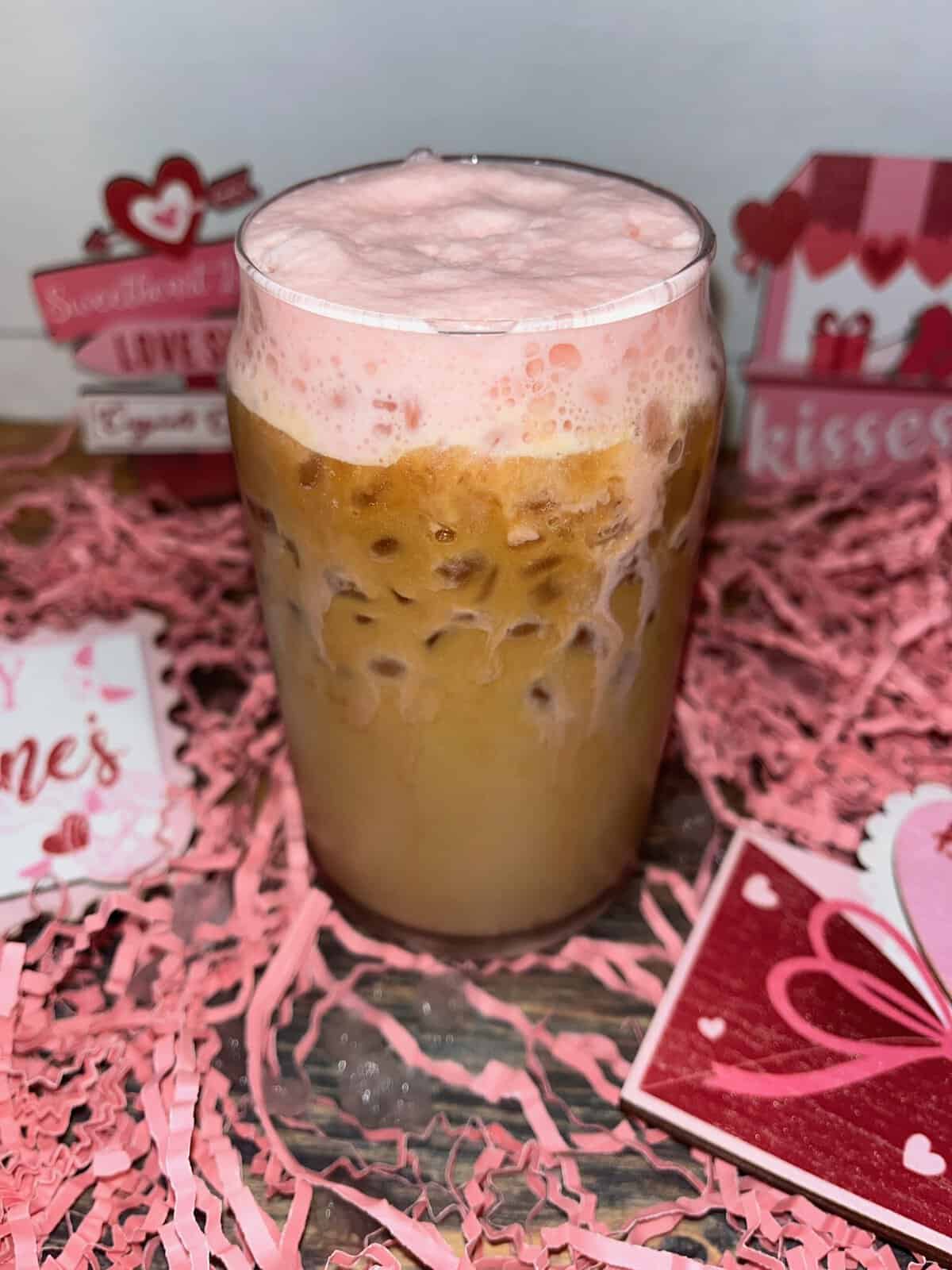 Valentine’s Day Strawberry White Chocolate Iced Latte - Crazy Busy Mama
