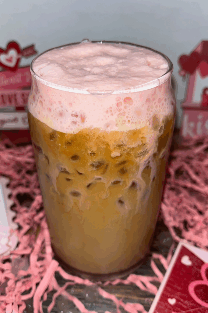 Valentine’s Day Strawberry White Chocolate Iced Latte - Crazy Busy Mama